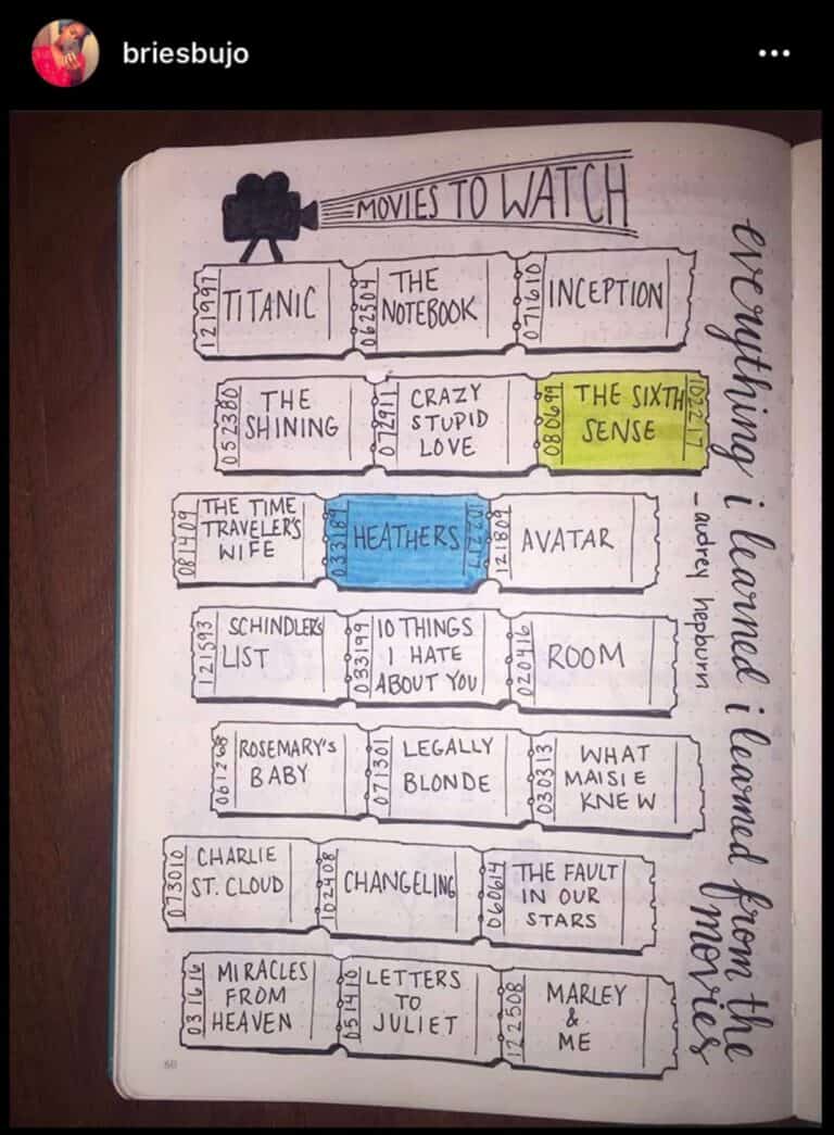 The Prettiest Ways to Track Your Bullet Journal Movies and TV Shows ...