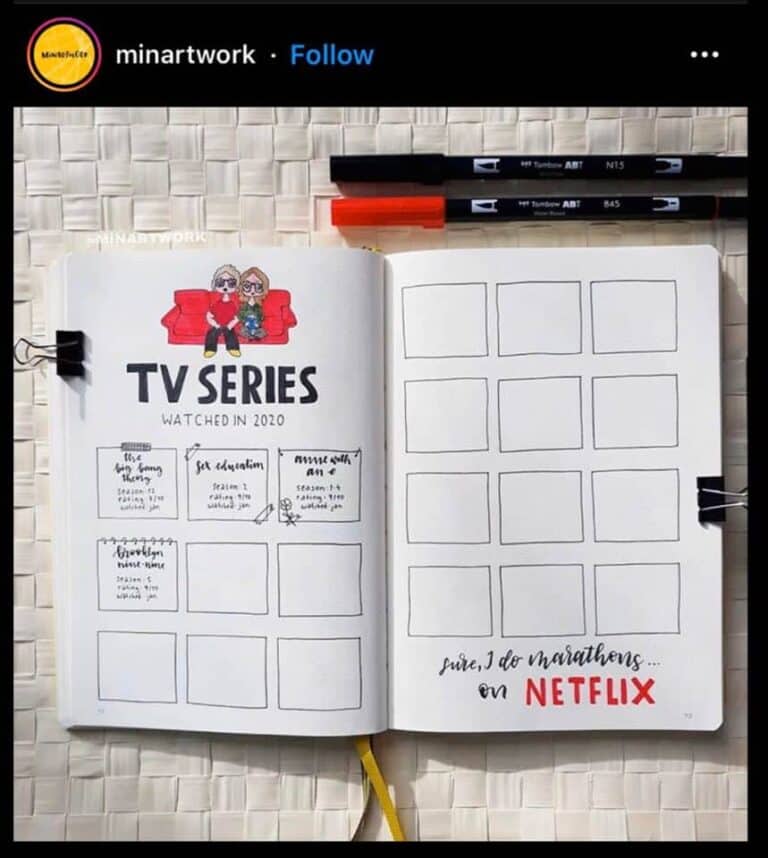 The Prettiest Ways to Track Your Bullet Journal Movies and TV Shows ...