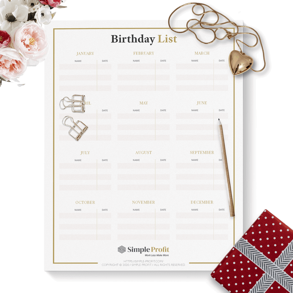 Birthday List Printable Birthday List Printable